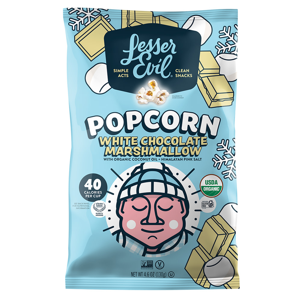 Lesser Evil White Chocolate Marshmallow Popcorn Bag | Nassau Candy