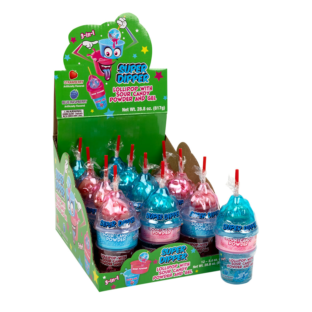 Super Dipper 3-In-1 Lollipop with Sour Candy and Gel 2.4 oz Cup ...