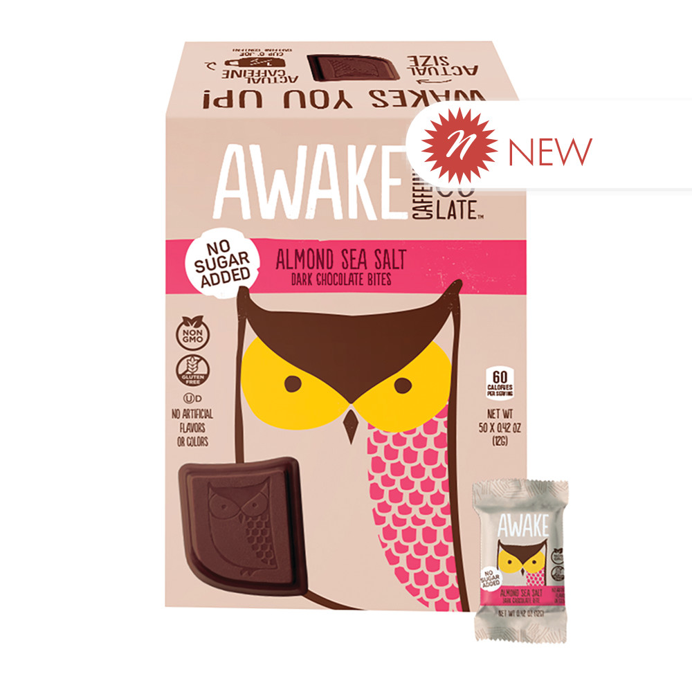 Awake Bites Dark Almond Sea Salt 0.42 oz Changemaker Box | Nassau Candy