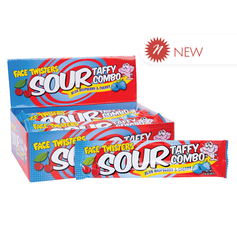 Face Twisters Blue Raspberry Cherry Sour Taffy 1.4 oz | Nassau Candy