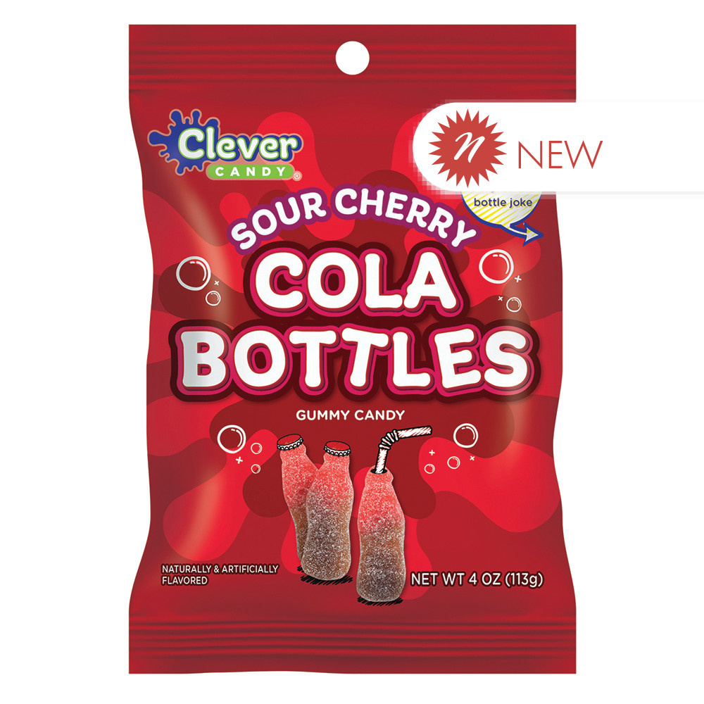 Clever Candy Sour Cherry Cola Bottles 4 oz Peg Bag | Nassau Candy Clever Candy Sour Cherry Cola Bottles 4 oz Peg Bag | Nassau Candy