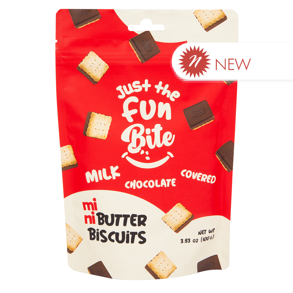 Just The Fun Bite Mini Biscuits Milk Chocolate 3.53 oz | Nassau Candy