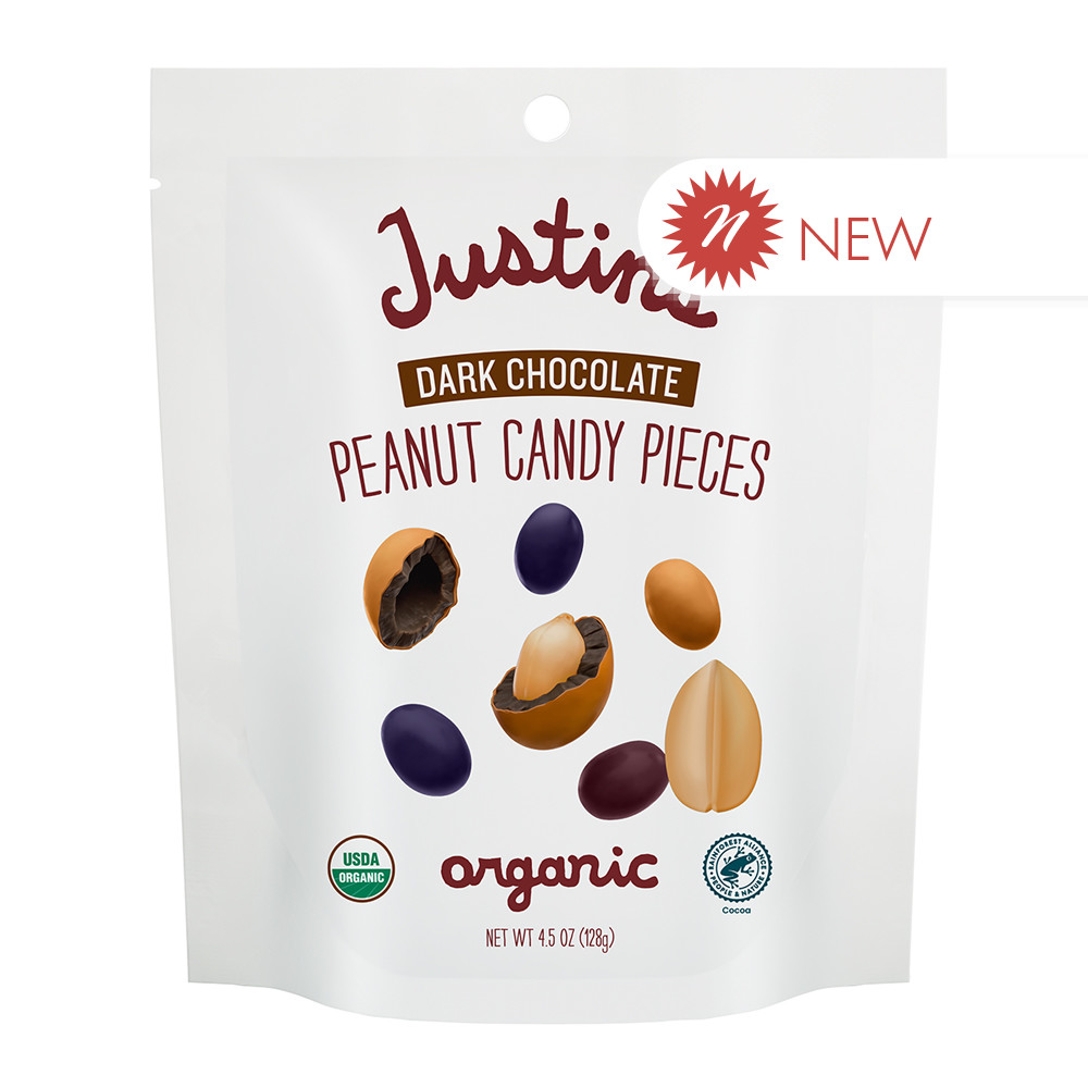Justin's Dark Chocolate Peanut Pieces 4.5 oz Pouch | Nassau Candy