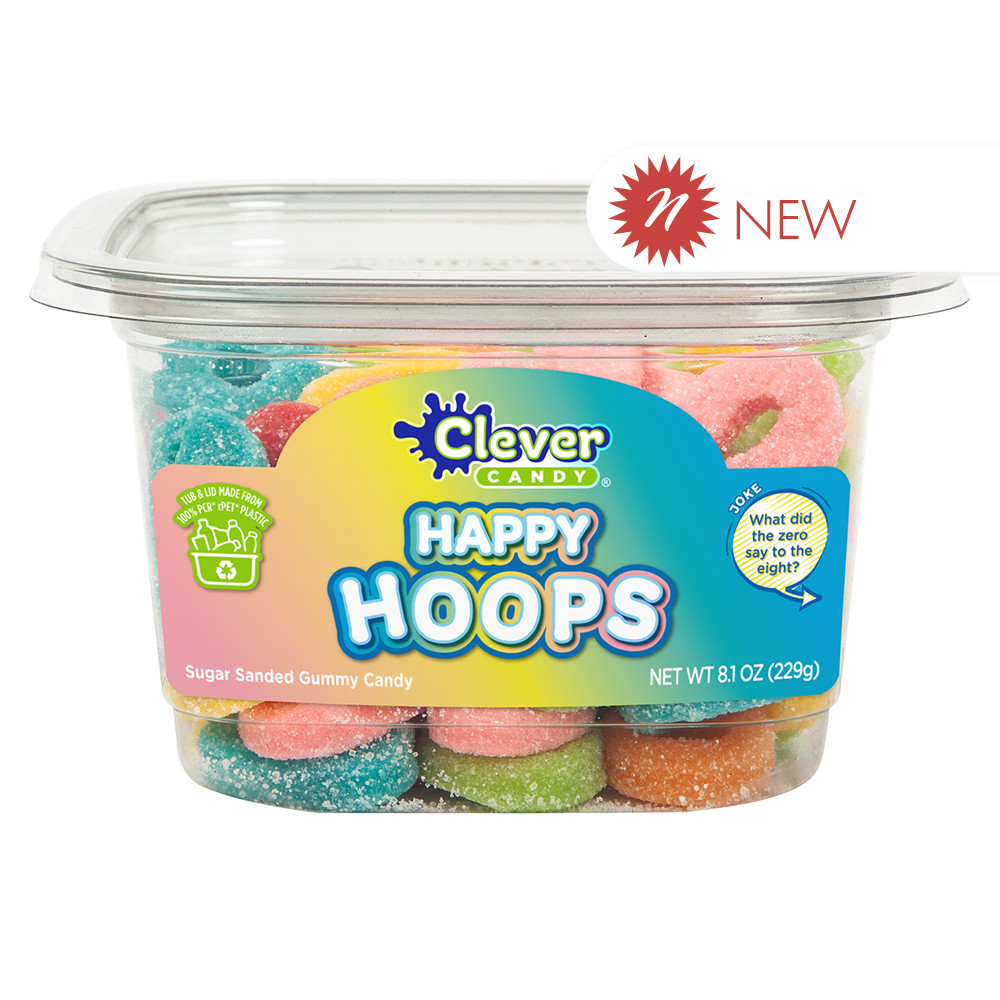 Clever Candy Happy Hoops Sour Gummy Loops 8.1 oz Tub | Nassau Candy