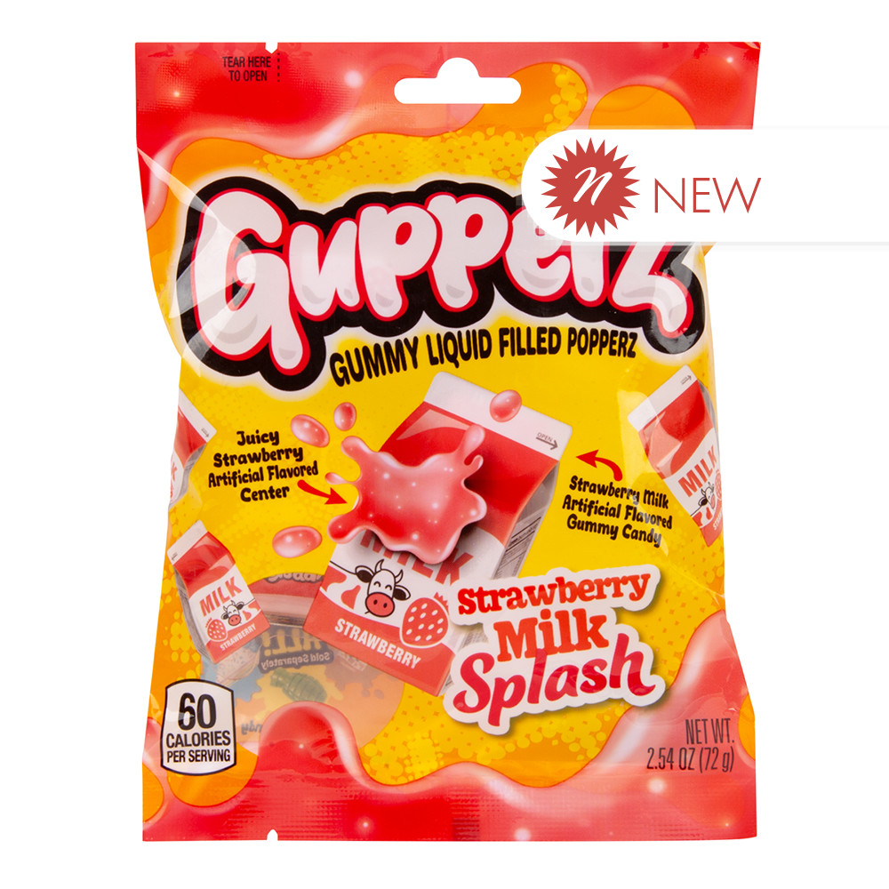 Gupperz Strawberry Milk Splash Gummy 2.54 oz Peg Bag | Nassau Candy