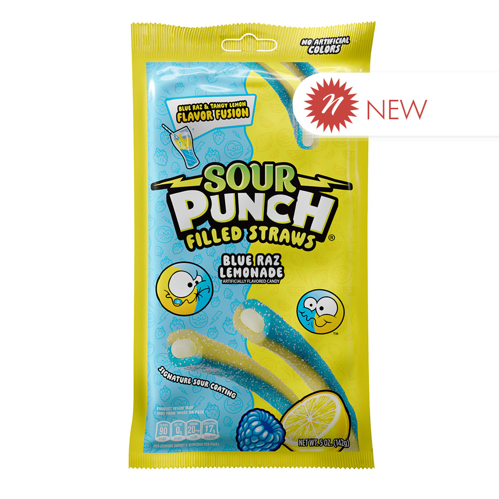 Sour Punch Blue Raz Lemonade Straws 5 oz Peg Bag | Nassau Candy