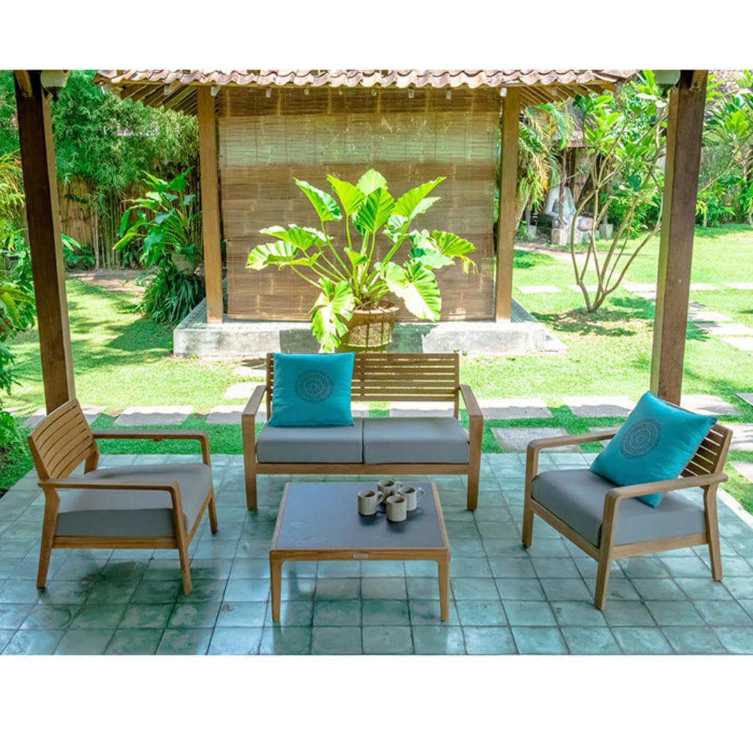 Fauteuil bas de jardin empilable Teck naturel - Aquariva - L.68 x l.71 ...