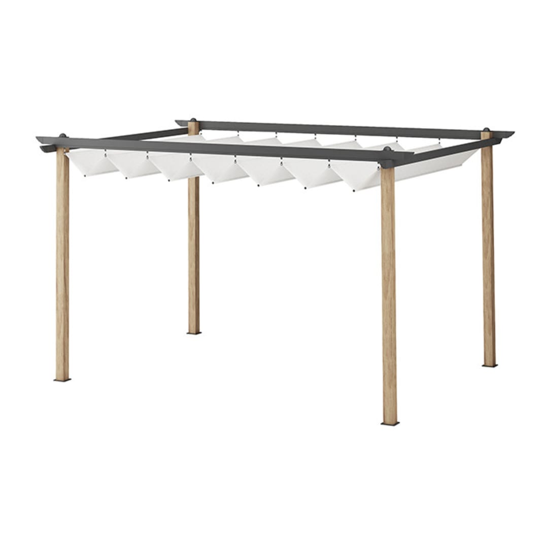 Tonnelle autoportante avec store bateau Darwin - 4x3 m - Coloris oak/noir