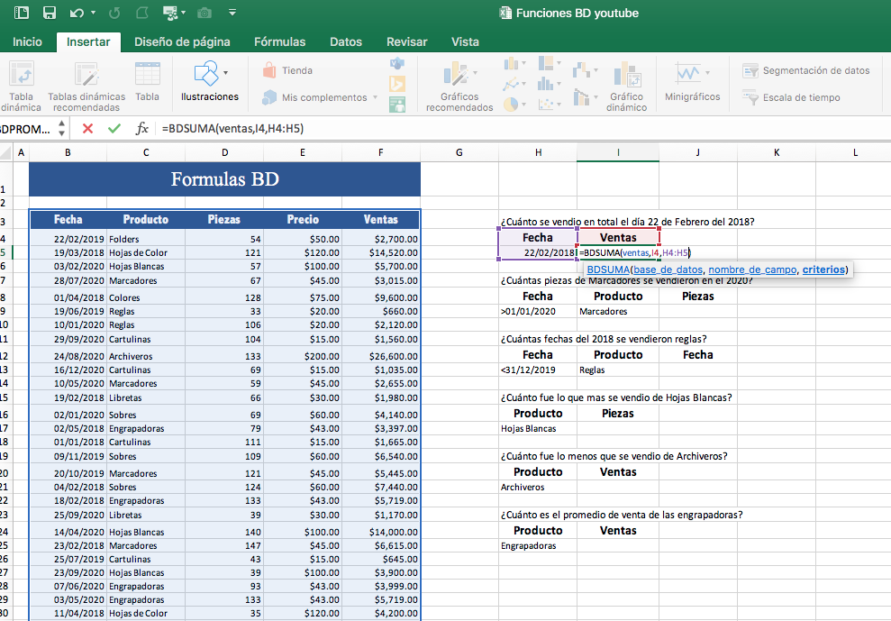 Funciones de Base de Datos (BD)