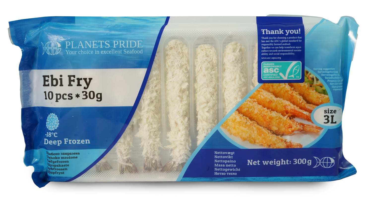 Ebi Fry 3L, ASC (30gr pr pcs) 10stk pr tray