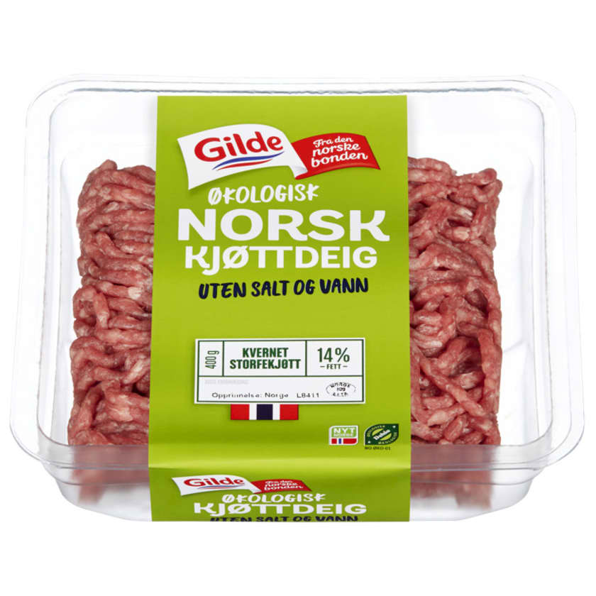 Kjøttdeig Storfe - Økol.14% u/Salt&Vann 400g Gilde | Meny.no