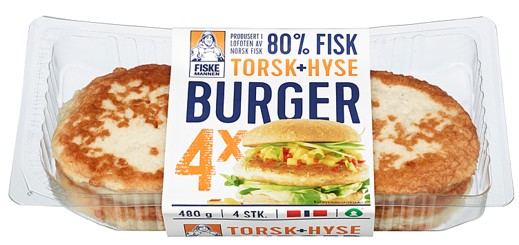 Fiskeburger 80% Torsk&Hyse 480g Fiskemannen - Kassalapp®