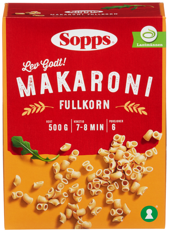 Makaroni Fullkorn 500g Sopps - 🧾Kassalapp