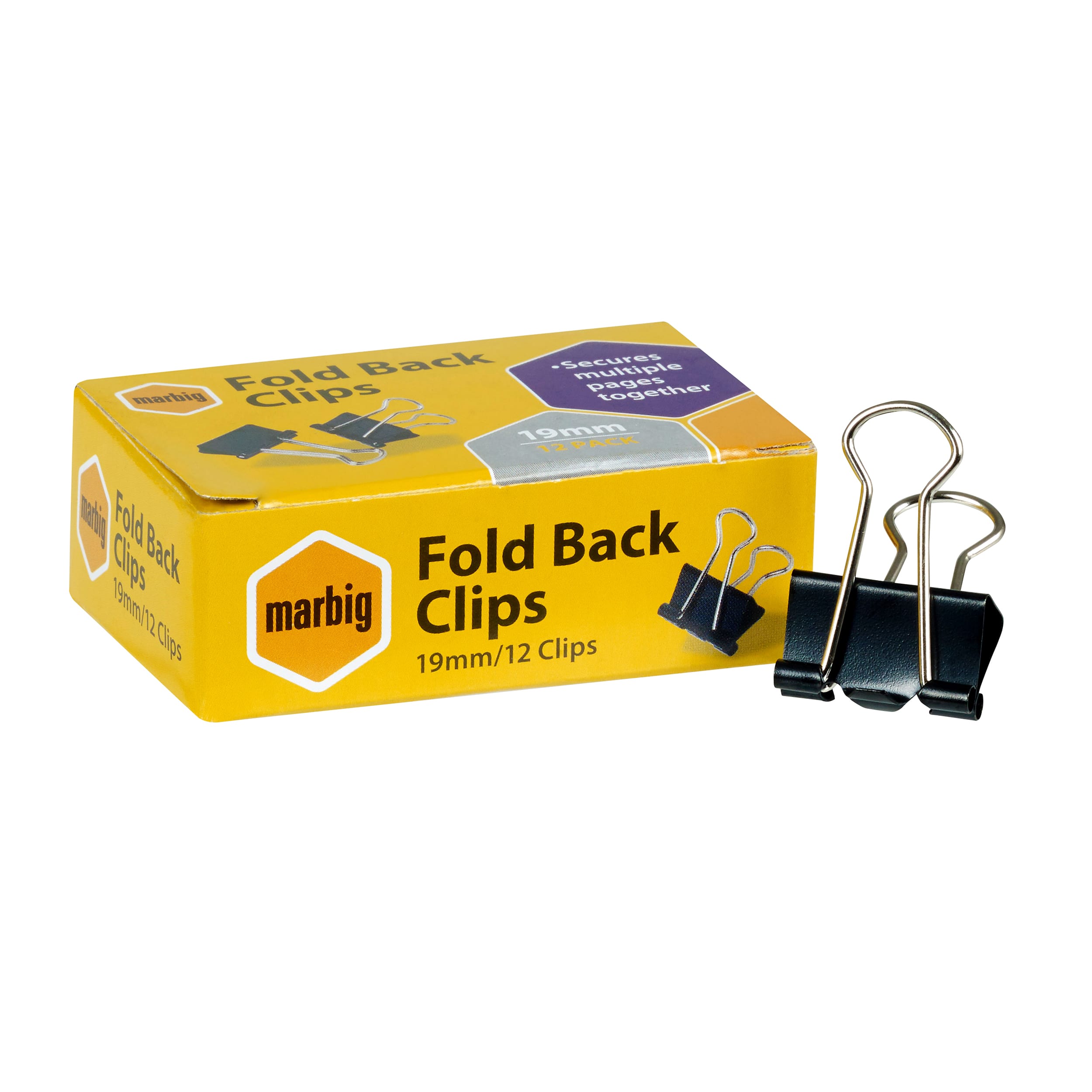 Marbig Fold Back Clips-19mm-Box of 12 for sale - NZ Safety Blackwoods ...