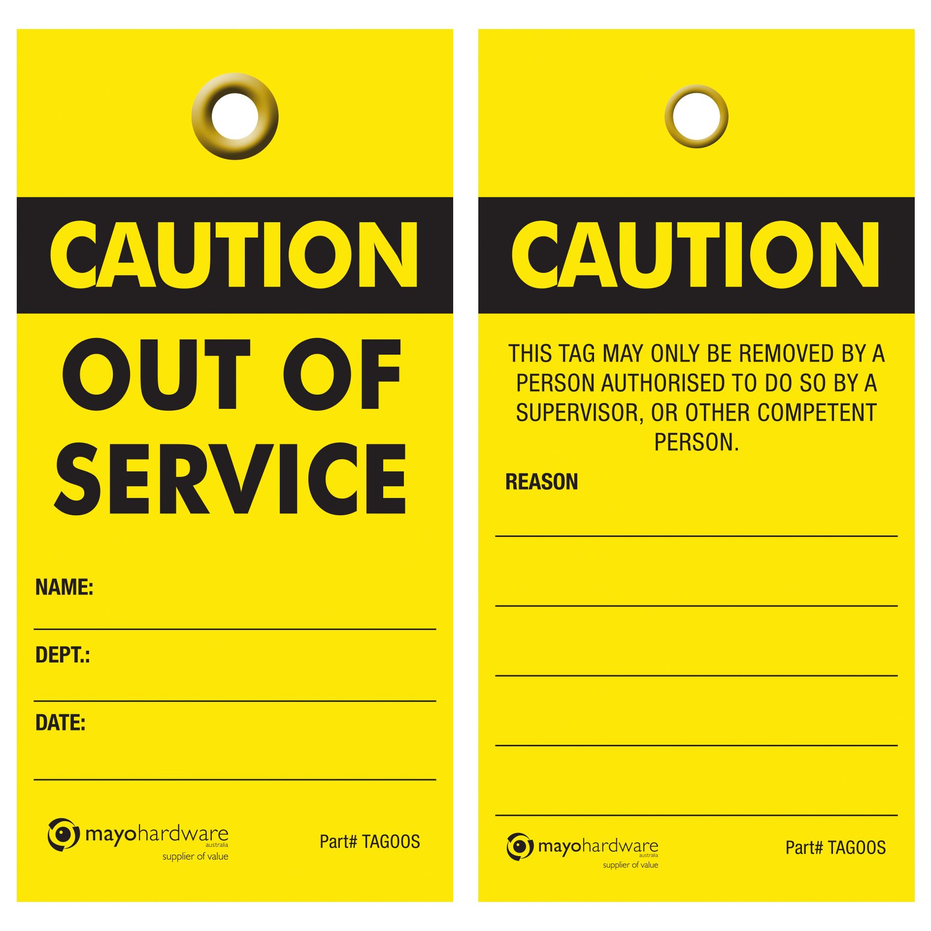 Lockout Tag - Caution Out of Service-25-Pack for sale - NZ Safety ...