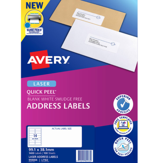 Avery Quick Peel Address Laser Labels L7163-99.1mm x 38.1mm-14 per ...
