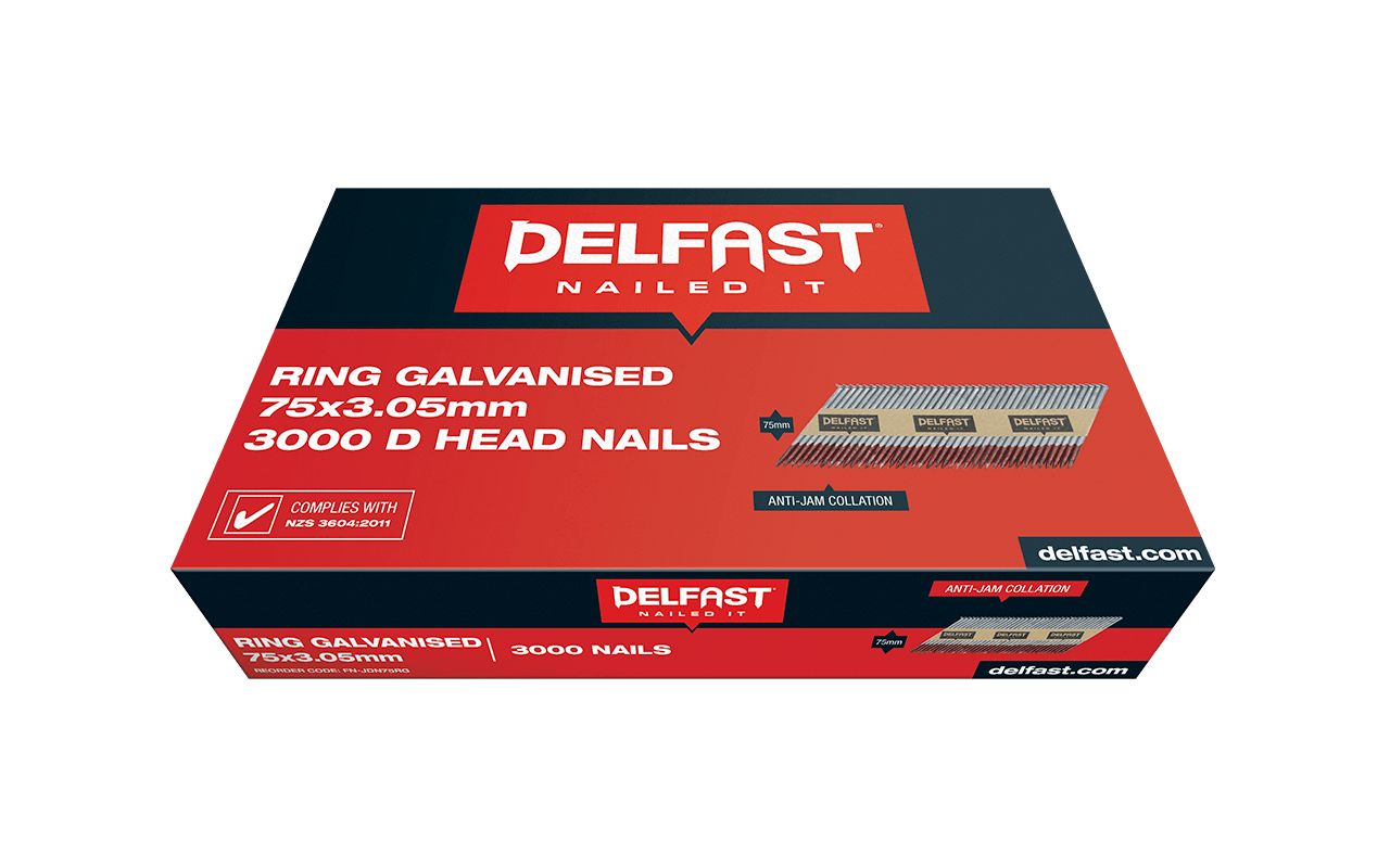 Delfast D Head Collated Galvanised Ring Nails-75 x 3.06mm-1000 (Box ...