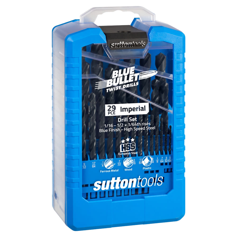 Sutton Drill Bit Set HSS Imperial Blue Bullet-1/16-1/2"-29 Piece-Each ...