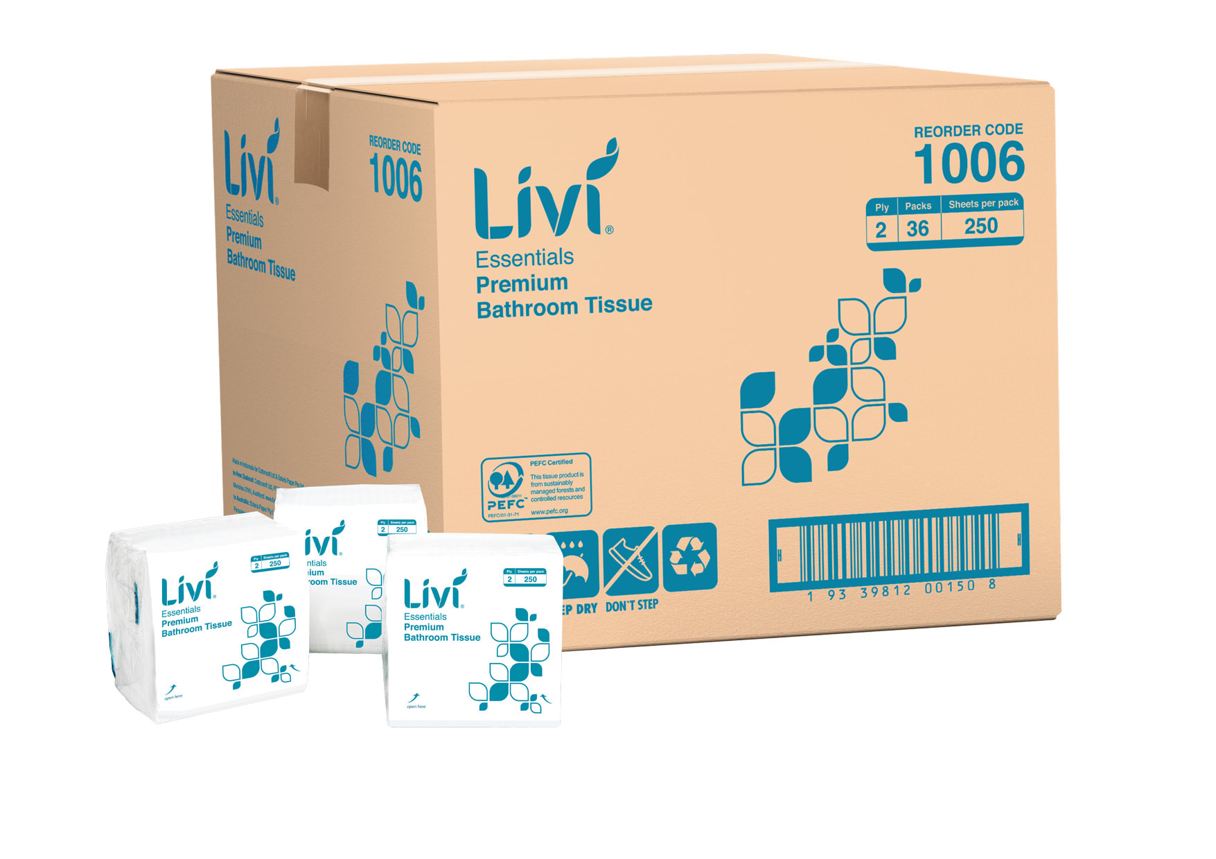 Livi Essentials 2Ply Toilet Paper Interleave-250 Sheets-Case of 36 for ...