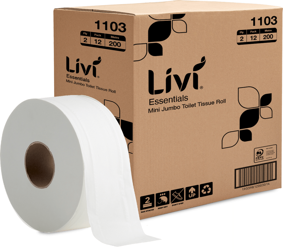 Livi Essentials 2ply Toilet Paper Mini Jumbo Roll-200 Metres-Case of 12 ...
