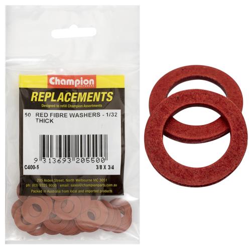 Champion 3/8"x3/4"x1/32" Red Fibre Washer-Pack of 50 (Packet) for sale ...