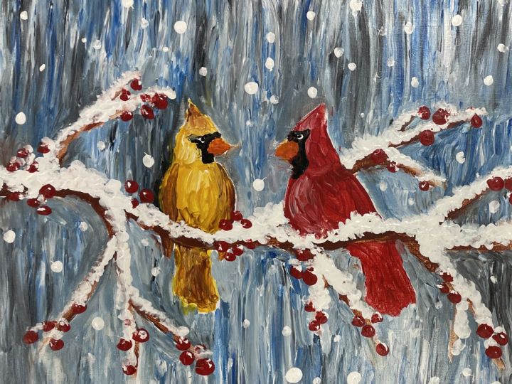 TWO for TUEsday - Cardinal Finger Painting Canvas Paint & Sip Class