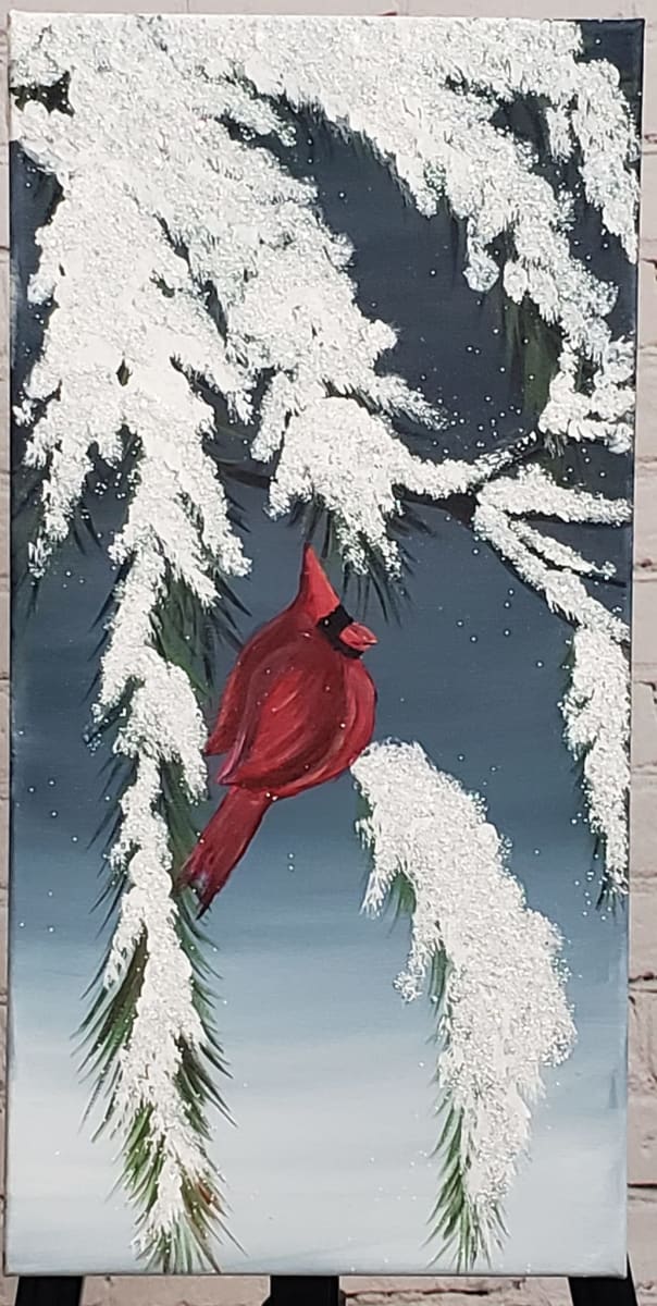 Cardinal on Snowy Pine on Canvas @ The Barn Door