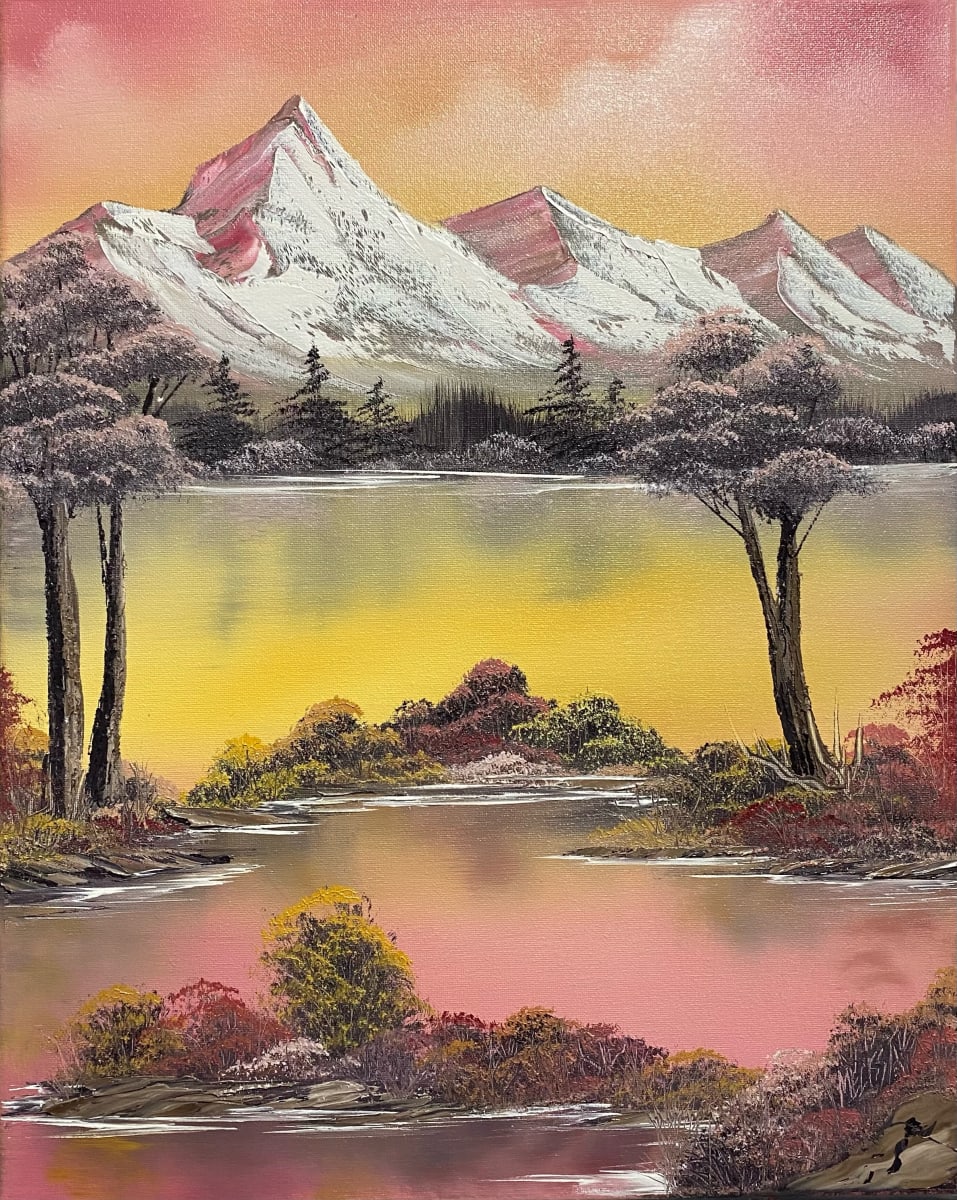 Bob Ross Mountain Sunrise Oil Paint & Sip Class