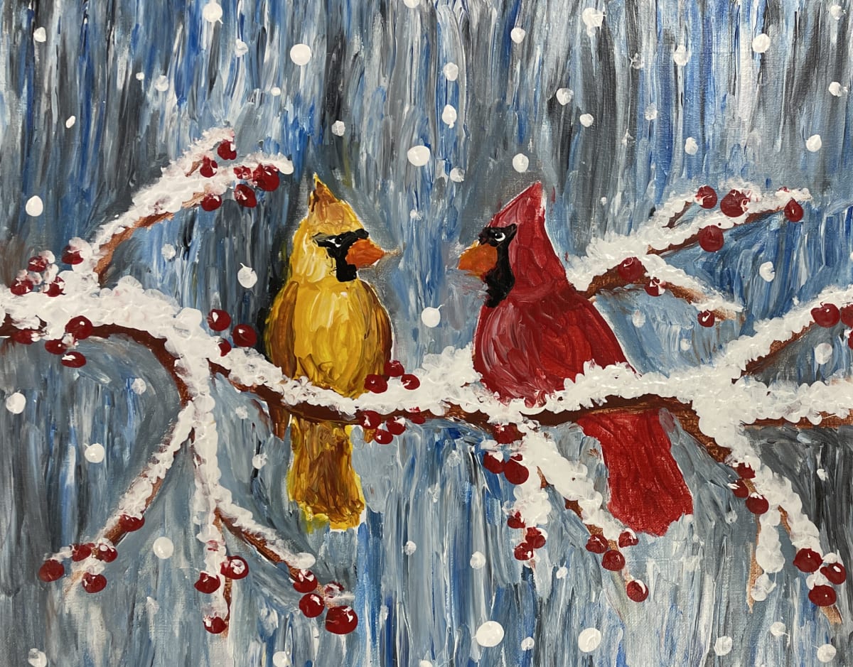 TWO for TUEsday - Cardinal Finger Painting Canvas Paint & Sip Class
