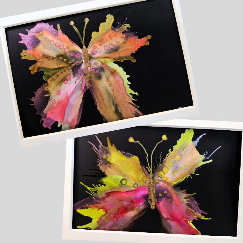 Alcohol Ink Wild Butterflies on Black