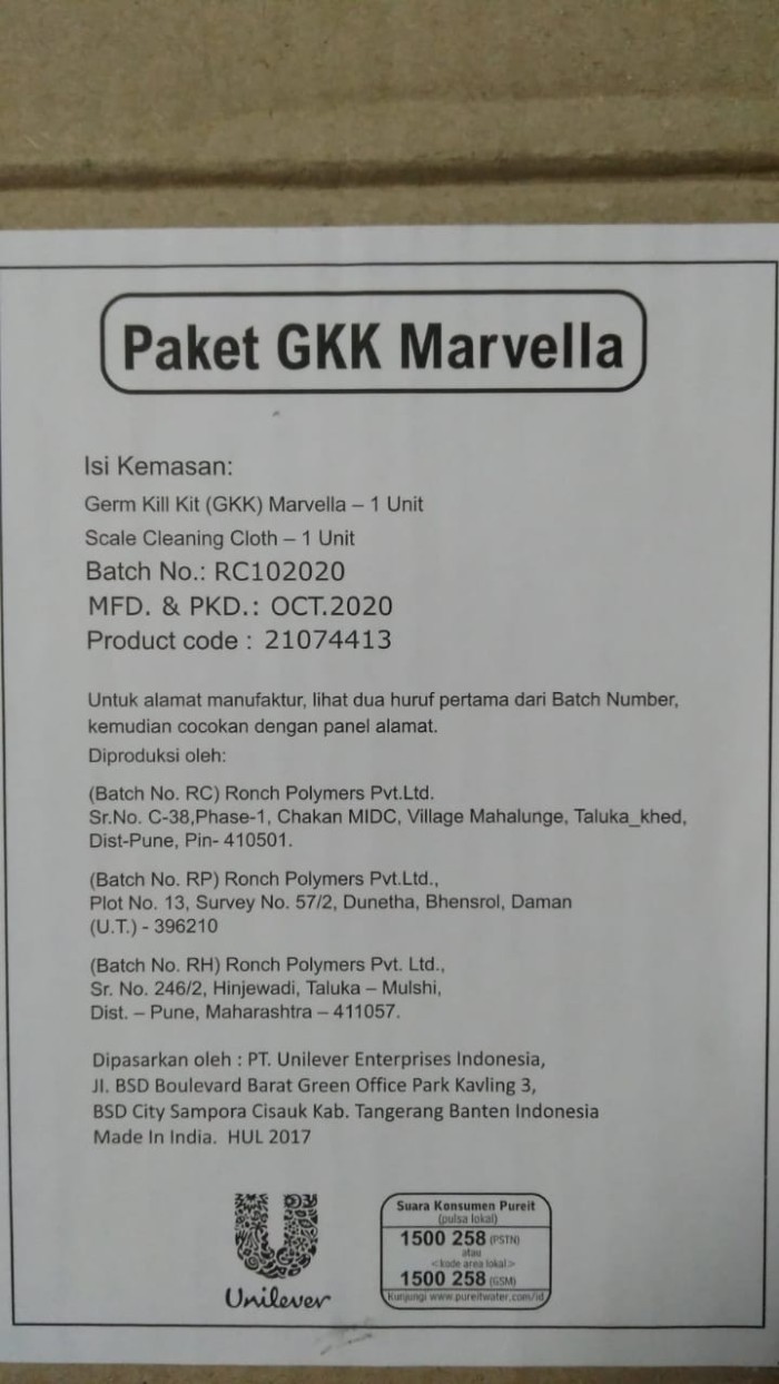 Jual Paket GKK kit Filter Pengganti CSF Pureit Marvella UV dan Marvella ...