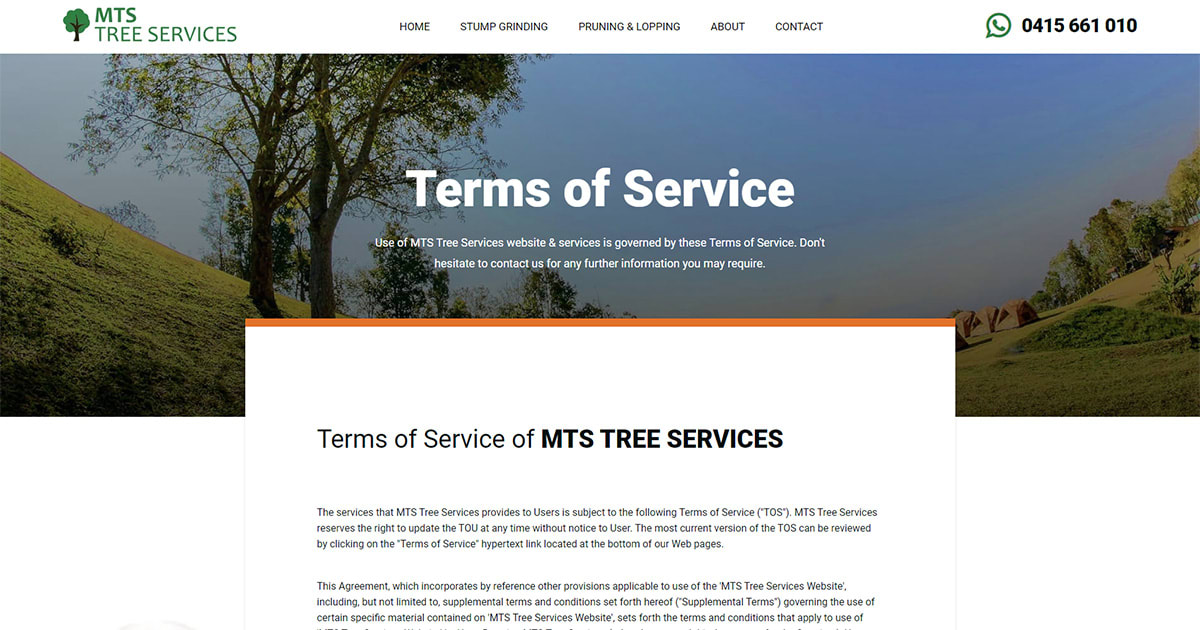 Terms of Service of MTS Tree Services