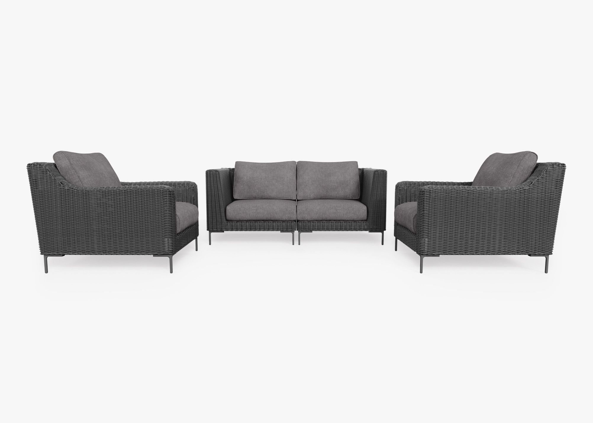 Outer Black Wicker Outdoor Loveseat with Armchairs 4 Seat Dark Pebble Gray