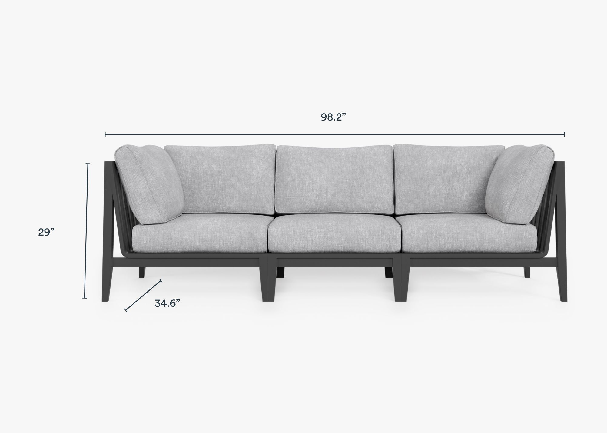 Outer Charcoal Aluminum Outdoor Sofa 3 Seat Pacific Fog Gray