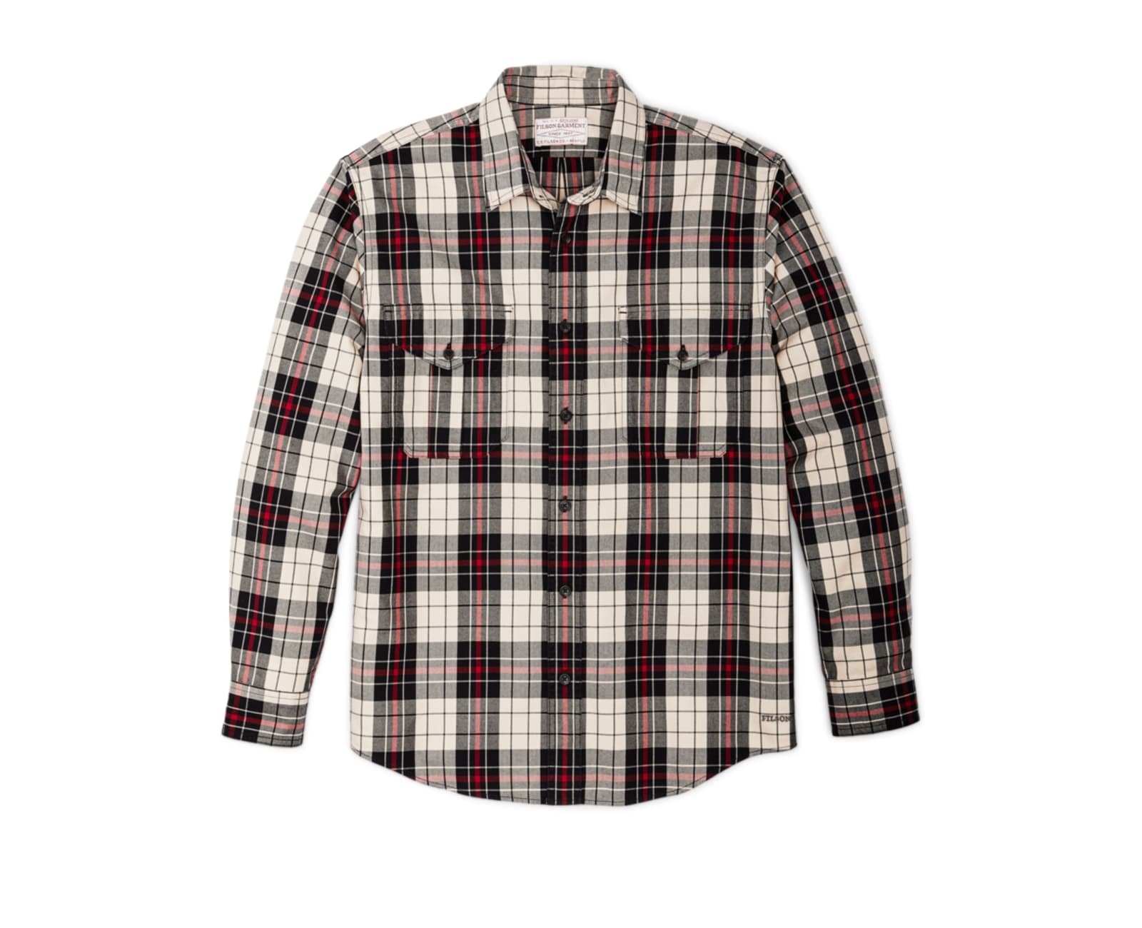 Filson Men's Light Weight Alaskan Guide Shirt - Off White/black Red - XL