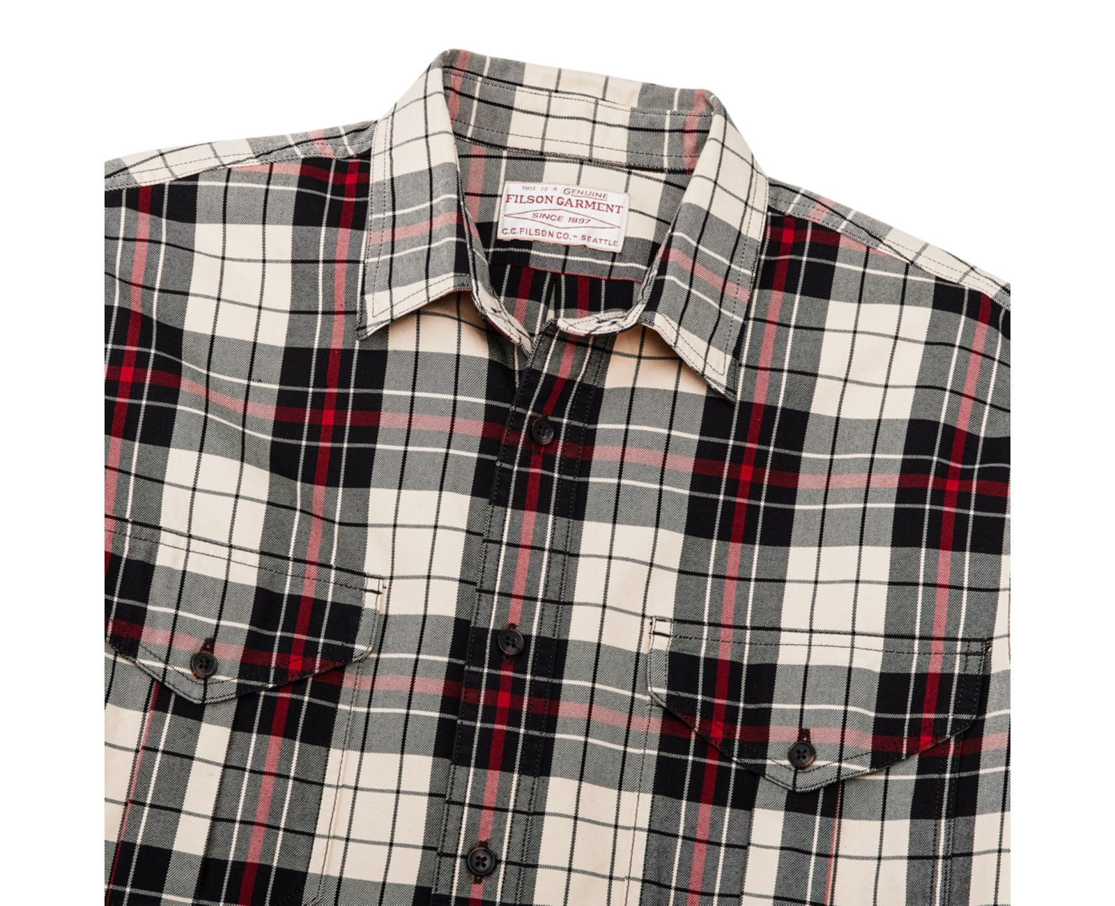 Filson Men's Light Weight Alaskan Guide Shirt - Off White/black Red - XL