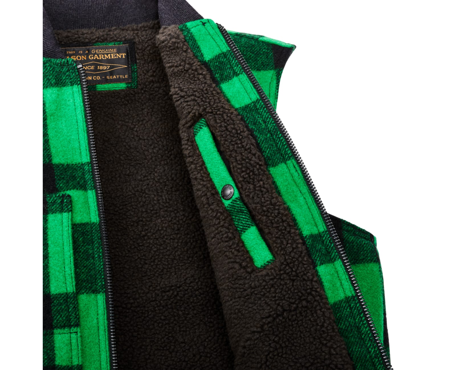 Filson Men's Lined Mackinaw Wool Work Vest - Acid Green/Black Plaid - XXL