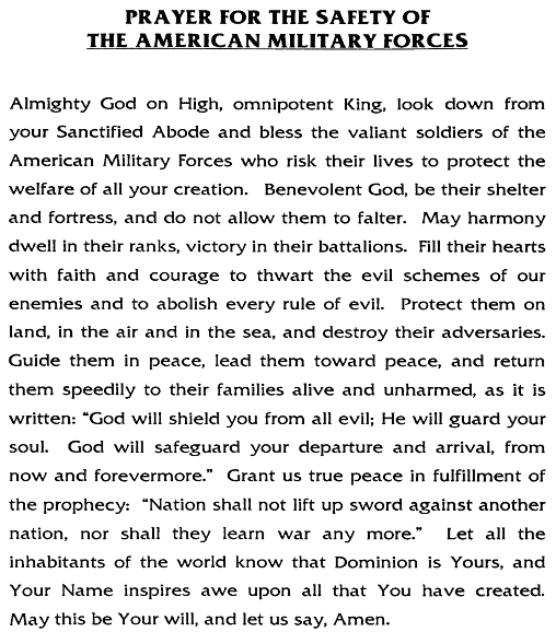 Prayer for the Safety of the American Military Forces - Orthodox Union