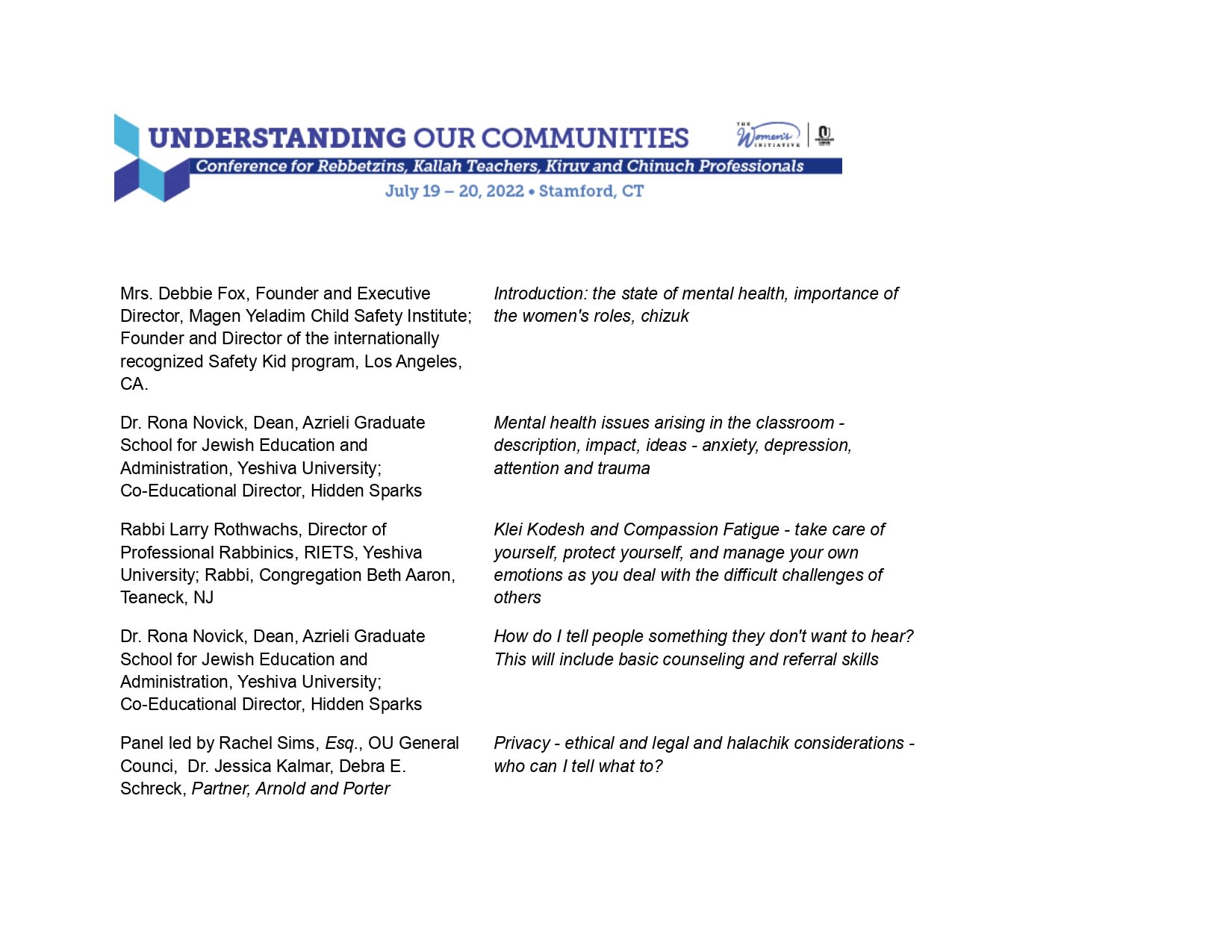 Presenters and Topics (tentative) - OU Women