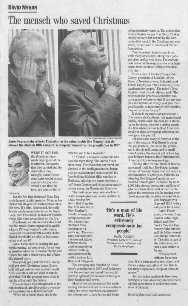Remembering Aaron Feuerstein z"l, the Mensch of Malden Mills | Everyday ...