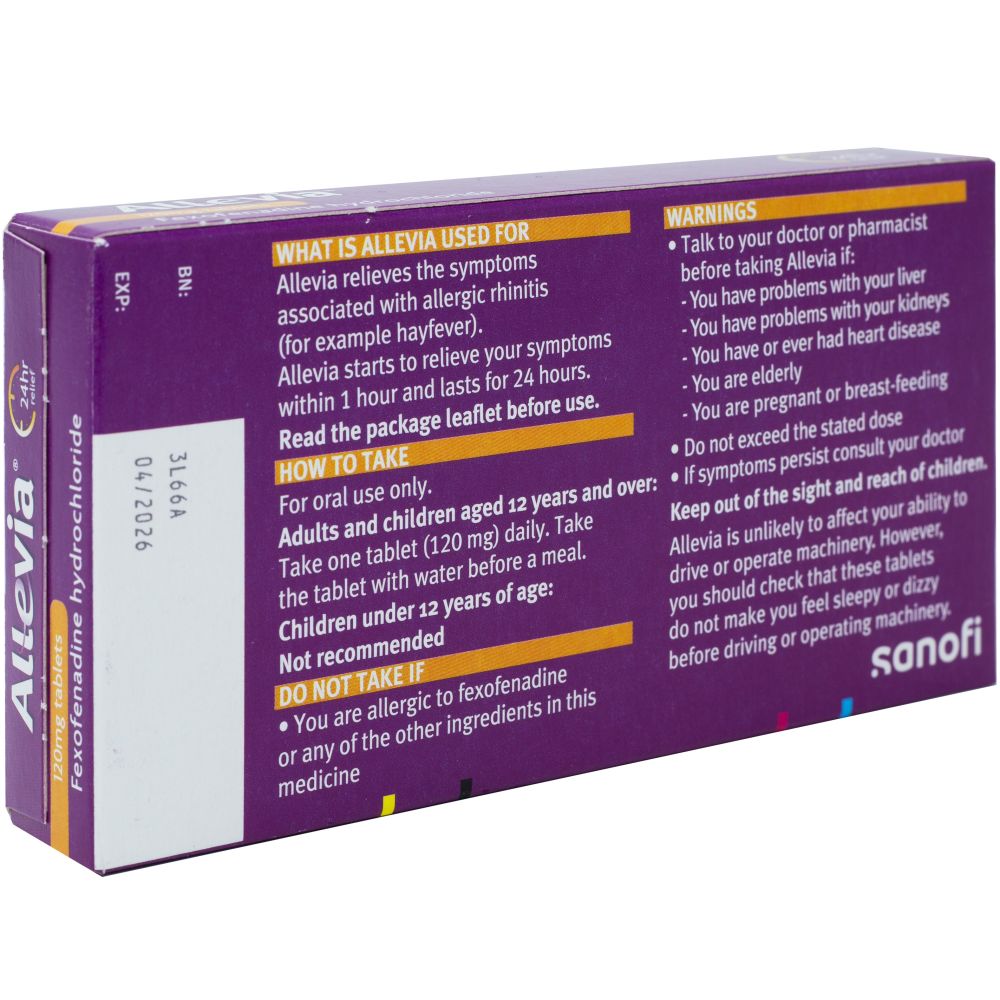 Allevia Fexofenadine 120mg tablets 7 pack hayfever relief