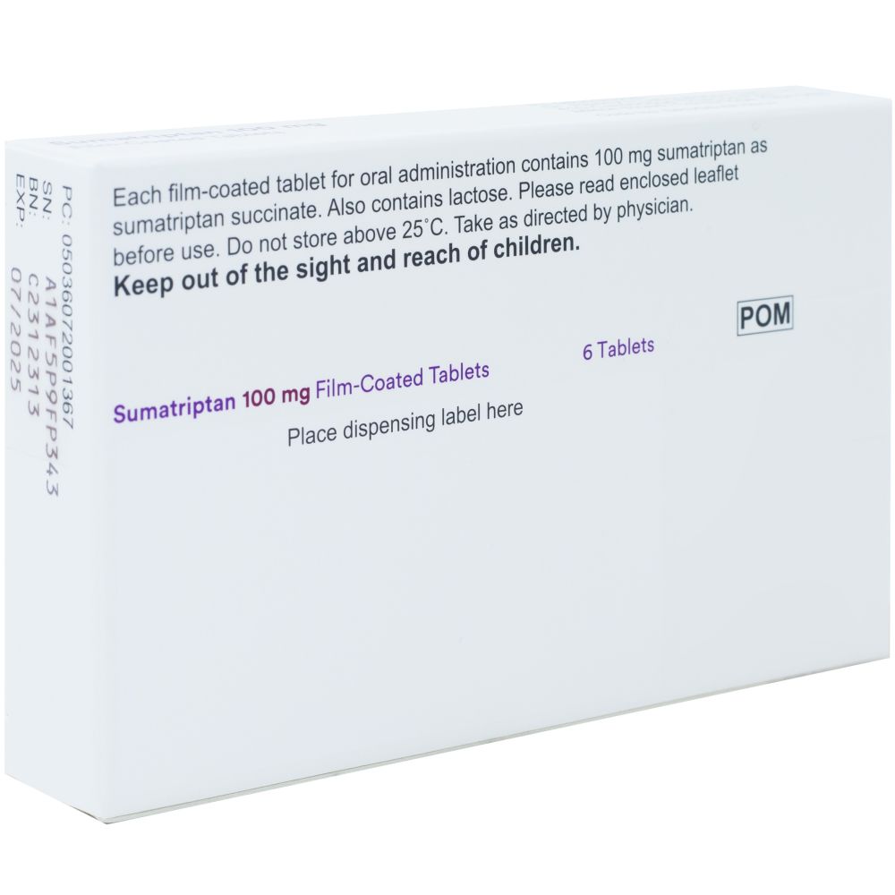 Buy Sumatriptan 100mg, 6 Tablets for £11.95
