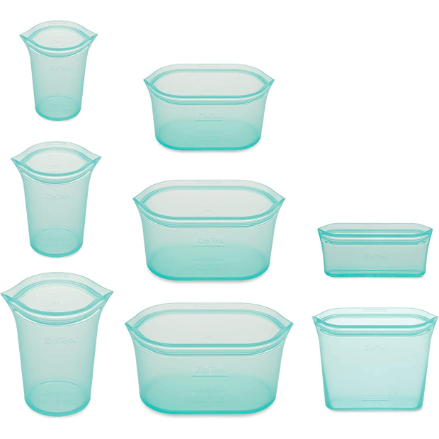 Get Zip Top® Reusable Silicone Bags And Containers Set Of 8 Teal And Other Food Storage