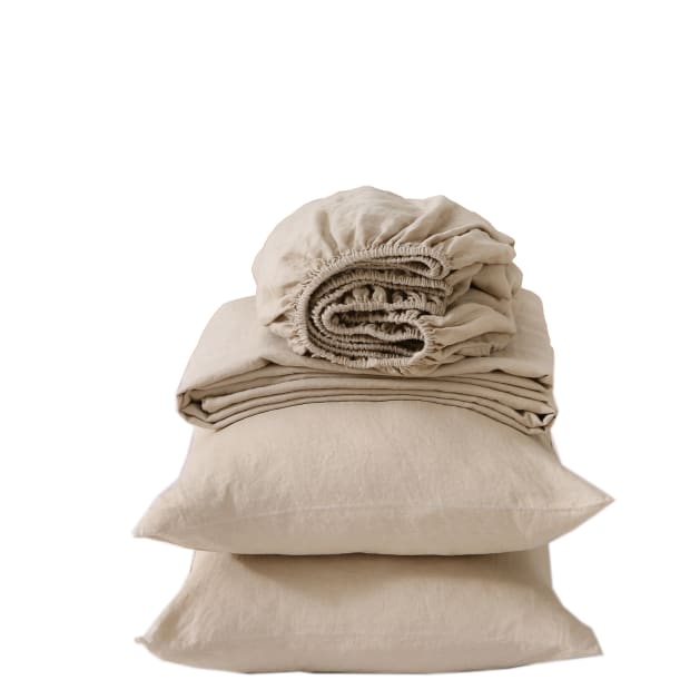 Highland Feather French Linen Khaki Queen Size Sheet Set AIR MILES highland-feather-french-linen-khaki-queen-size-sheet-set-air-miles
