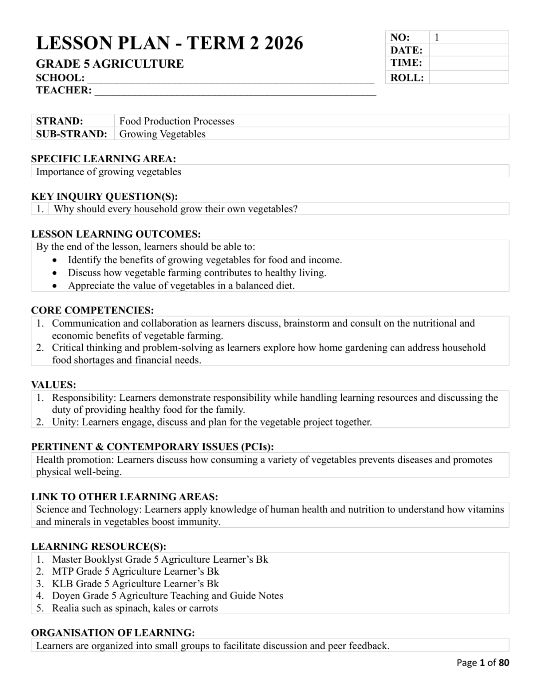 Buy Grade 5 Agriculture Term 2 2026 Lesson Plans - Paystack