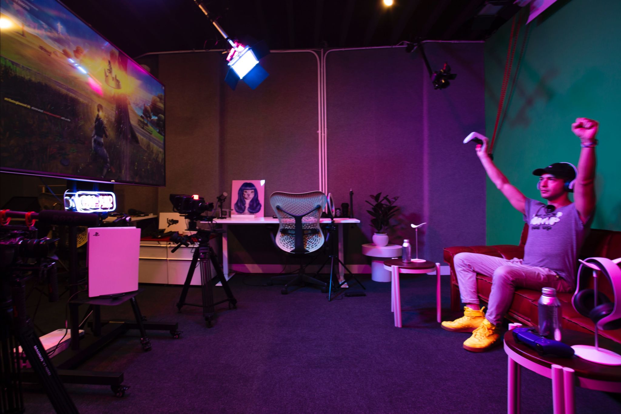 Green Screen Gaming Room W/ PS5, 65 TV And 4K Live Stream