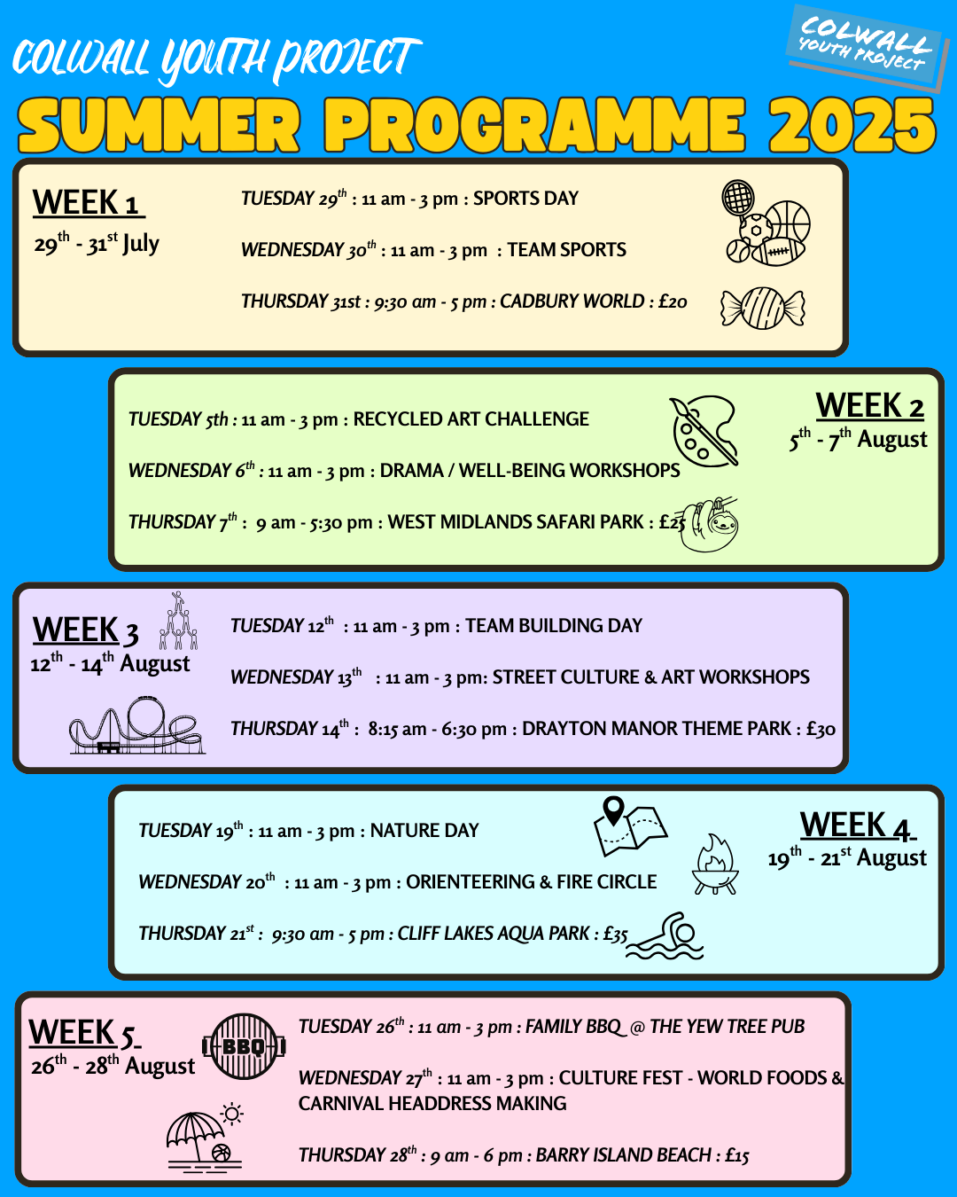 Summer Programme Week 1 - Youth Centre Days | Colwall Youth Project