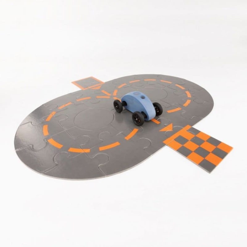 Finger Car fa játékautó puzzle pályakészlettel - kék