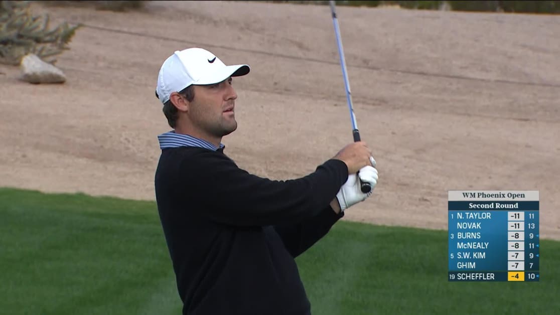 Scottie Scheffler's 101-yard approach to the fringe yields birdie at WM ...
