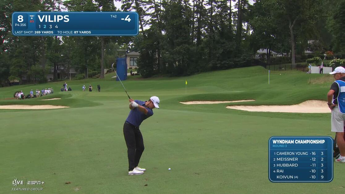 Karl Vilips sinks a 25-foot birdie putt on No. 8 at Wyndham